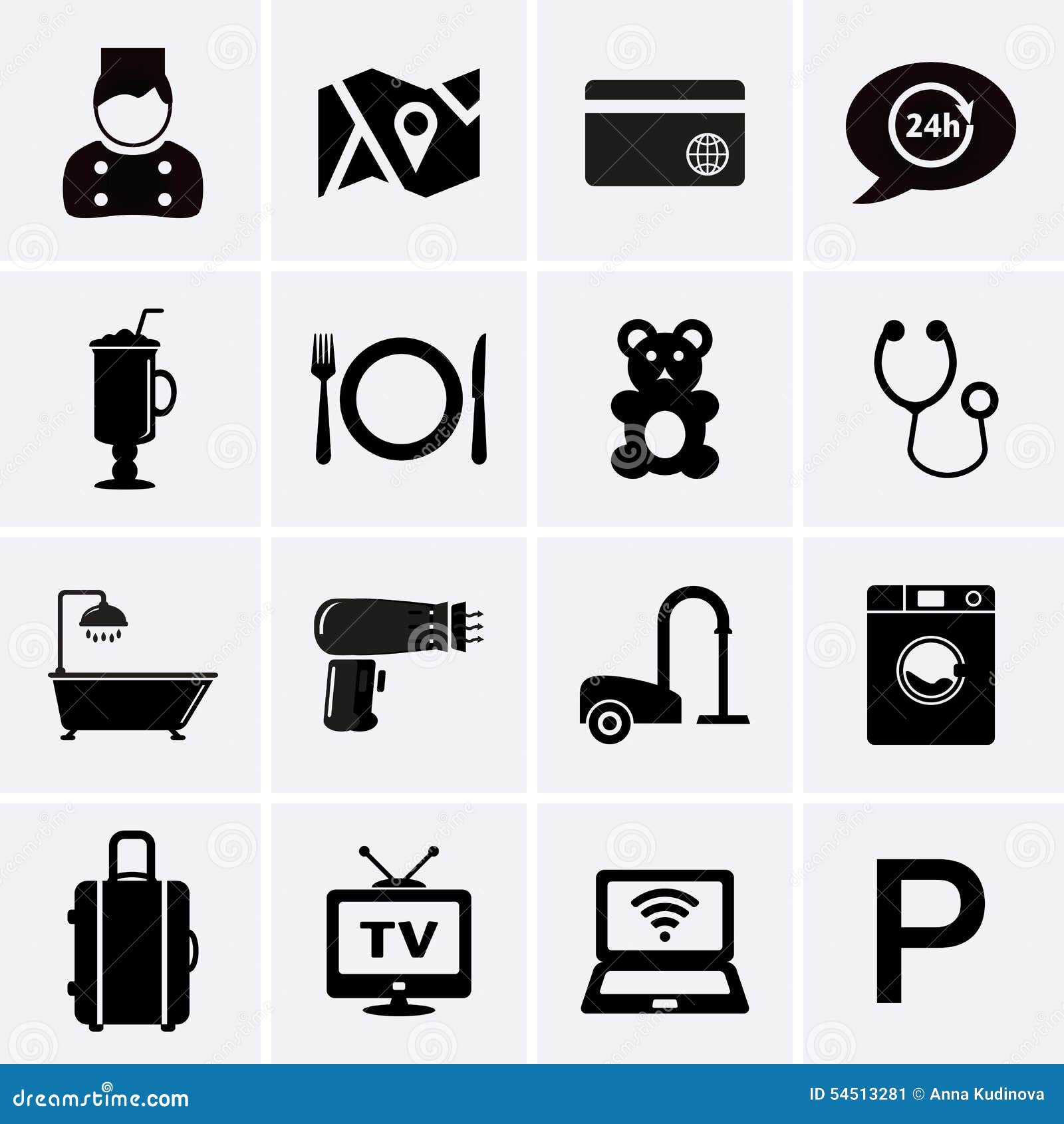 Hotel Services And Facilities Vector Icons Set, Modern Solid Symbol ...