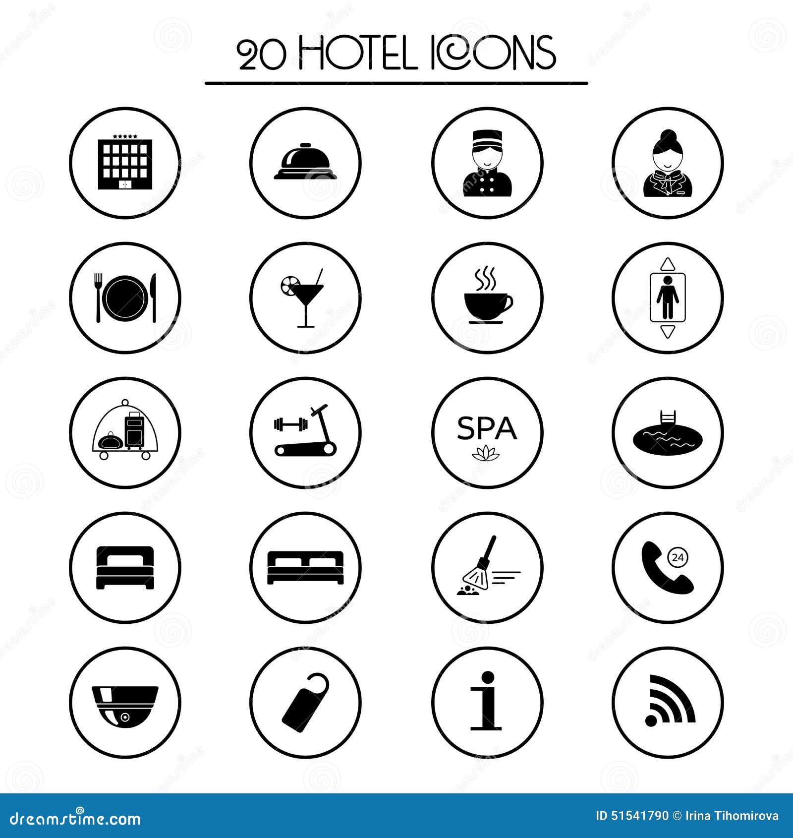 20 Hotel Services Icons. Isolated Stock Vector - Illustration of ...