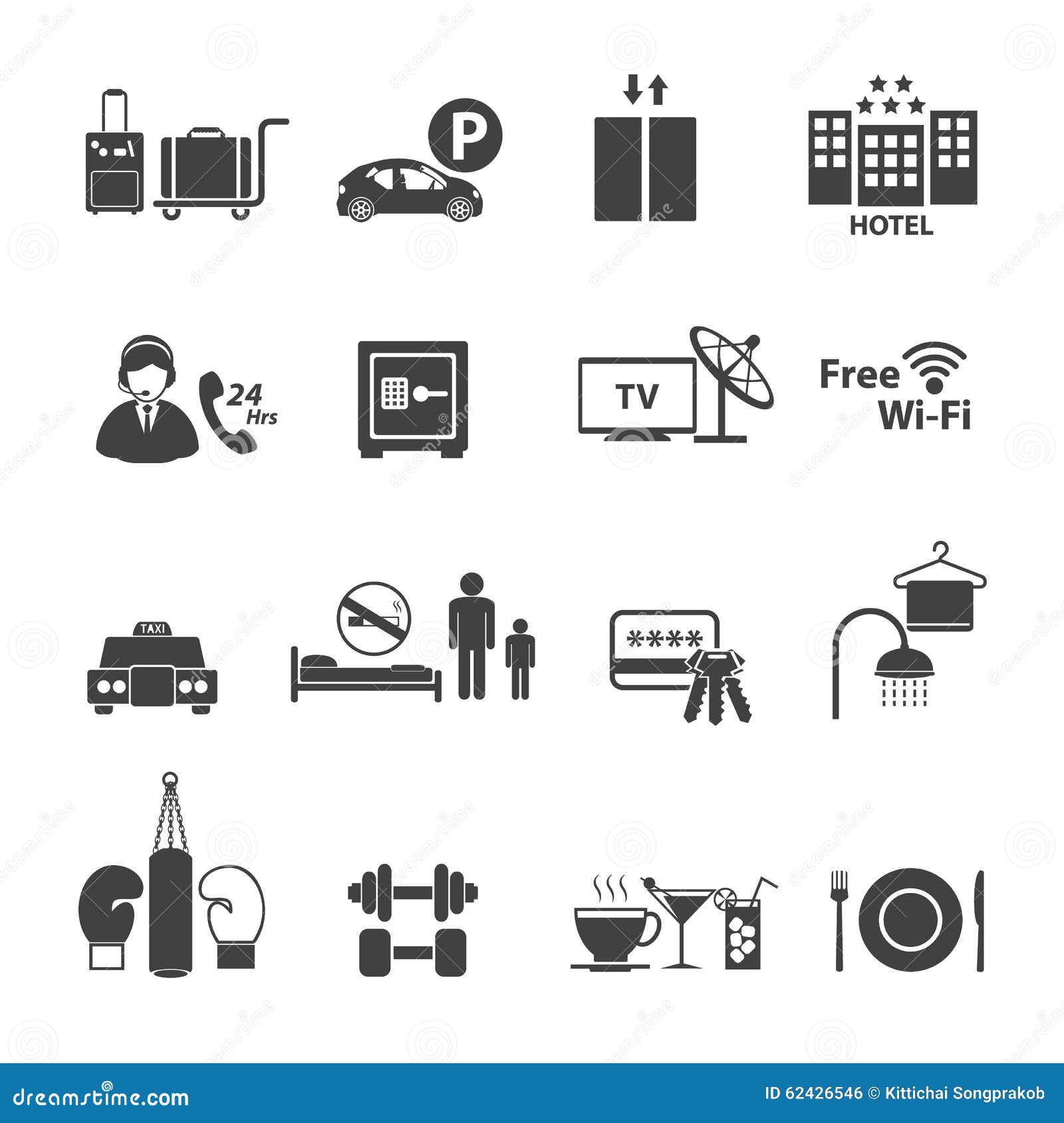 Hotel Services Icons set stock vector. Illustration of restaurant ...