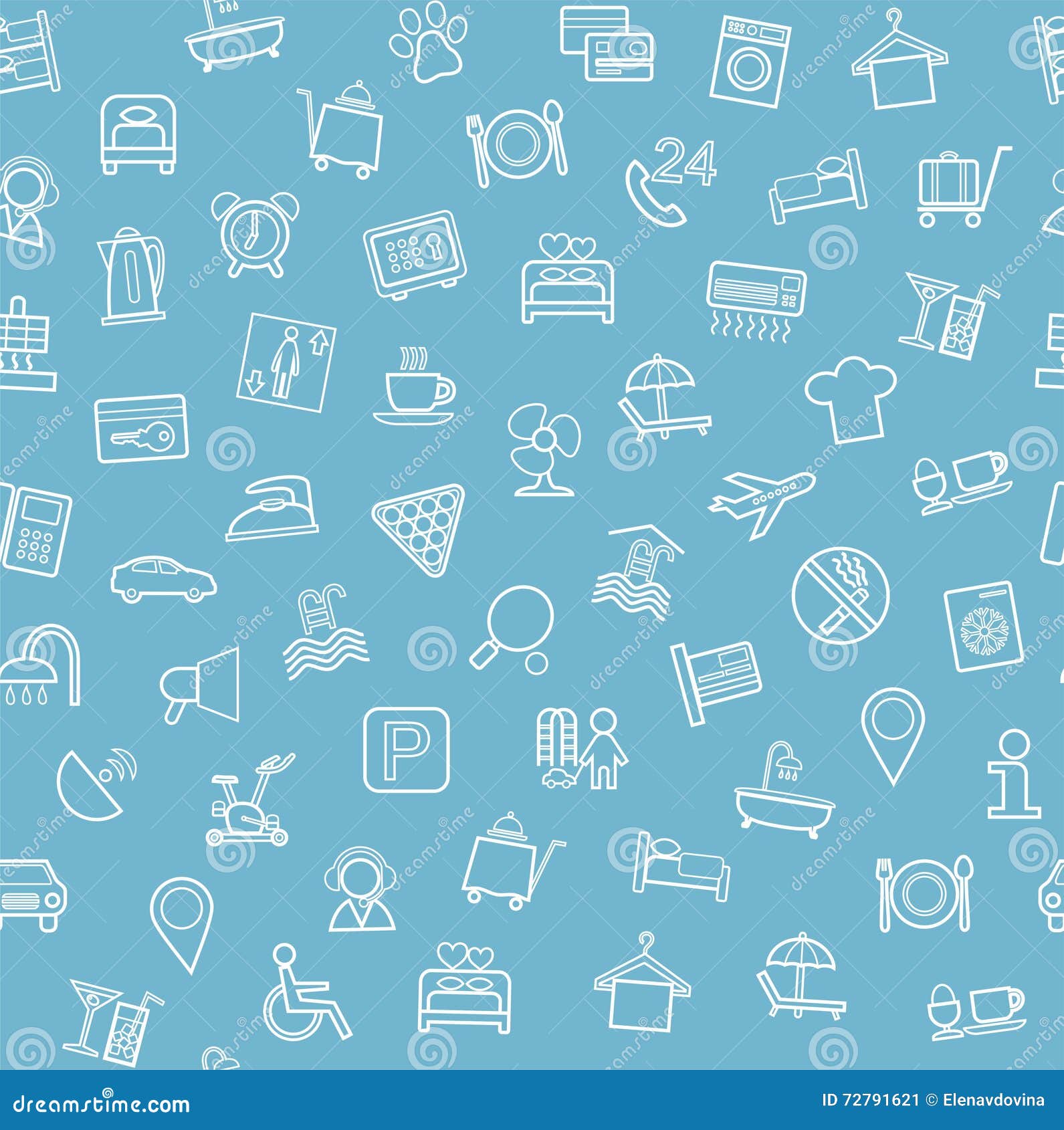 Hotel Services, Seamless Pattern, Blue. Stock Vector - Illustration of ...