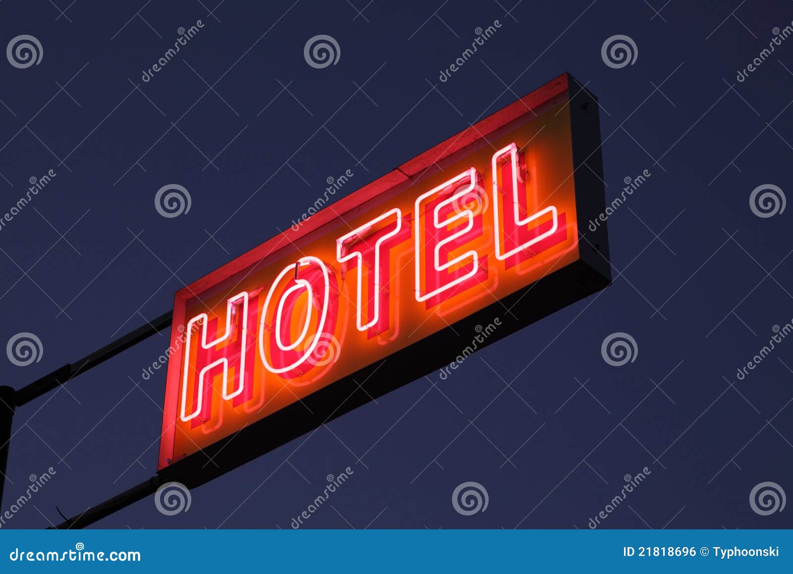 Hotel sign stock photo. Image of horizontal, neon, night - 21818696