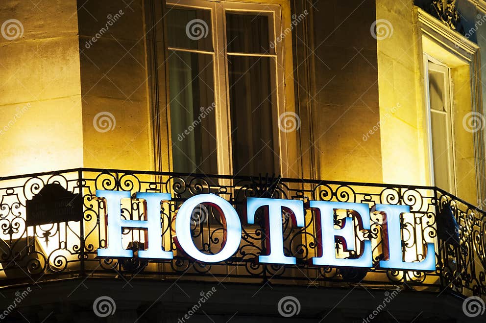 Hotel sign stock image. Image of evening, city, travel - 27516625
