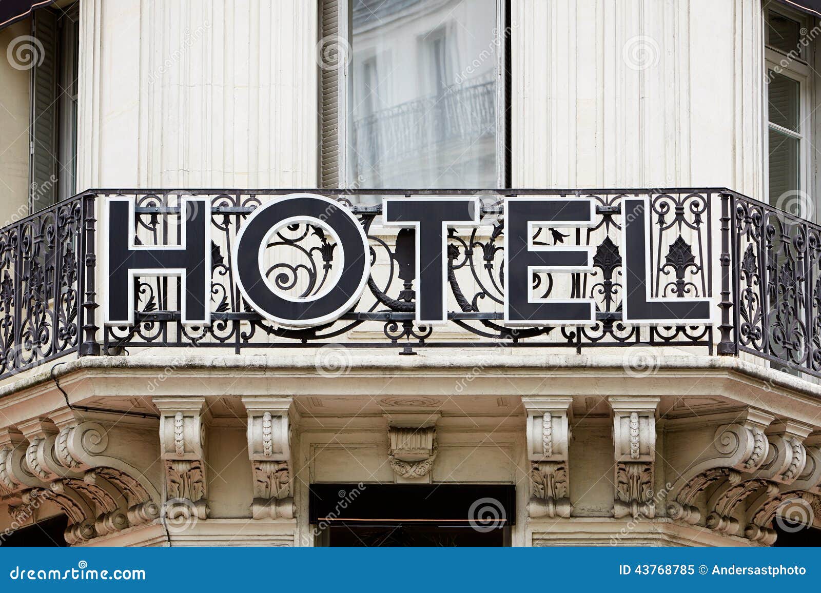 Hotel sign on balcony stock image. Image of facade, hotel - 43768785