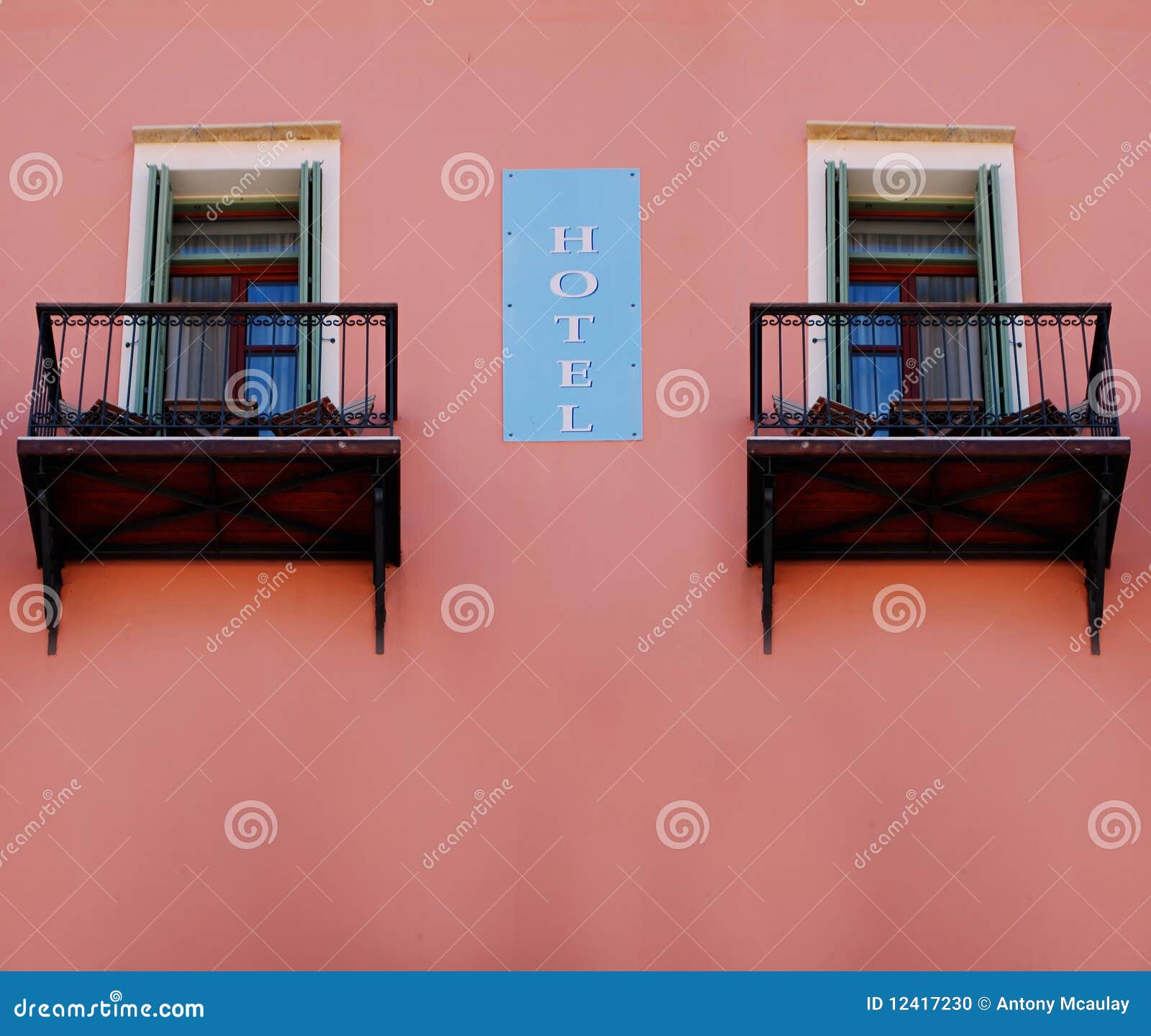 Hotel sign in greece stock photo. Image of outside, railing - 12417230