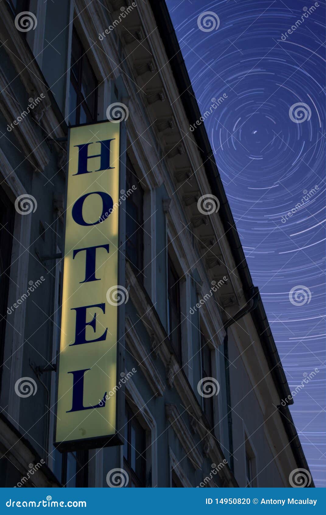 Hotel sign at night stock photo. Image of star, building - 14950820