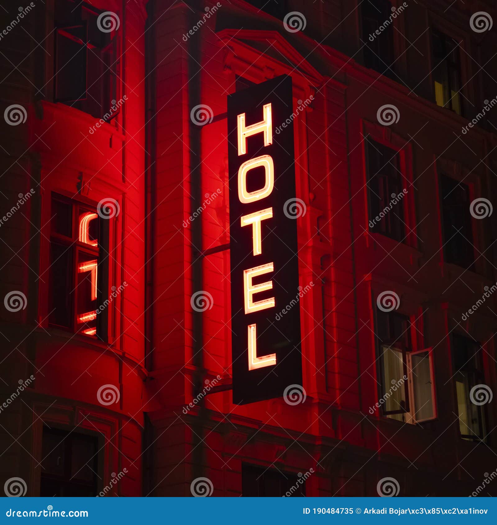 Hotel Sign in Neon Light at Night Stock Image - Image of accommodations ...