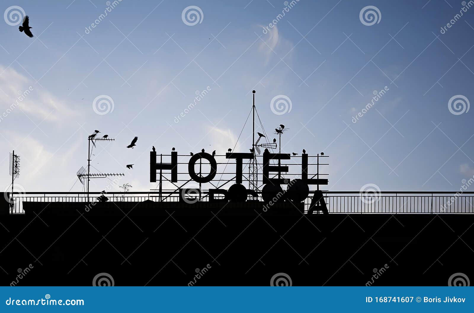 Hotel sign on the roof stock image. Image of service - 168741607