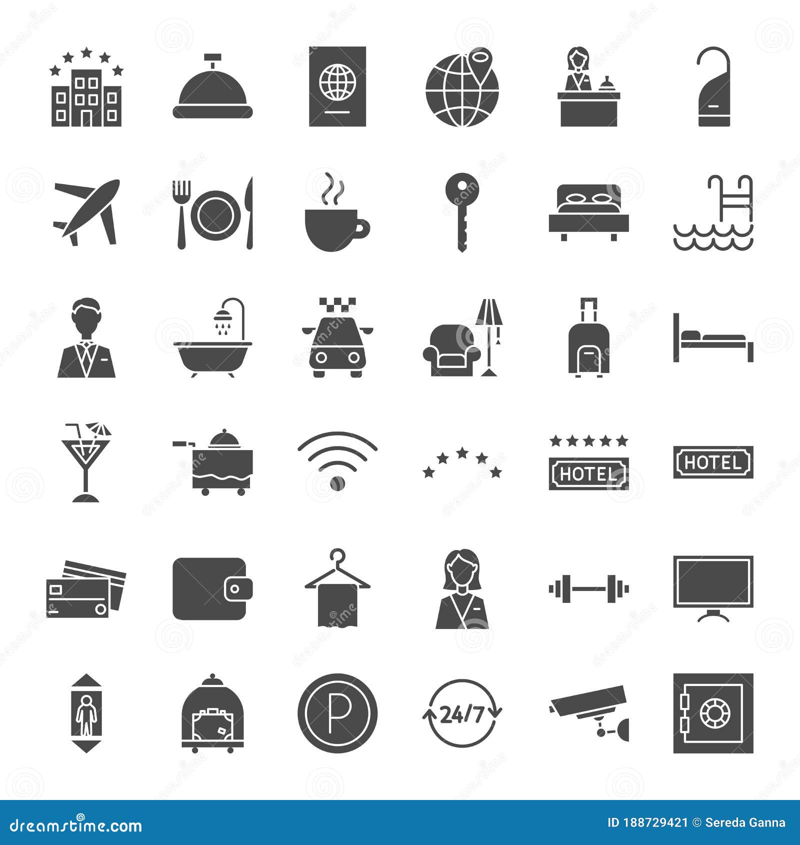Hotel Solid Icon Set, Horeca Collection, Vector Sketches, Logo ...