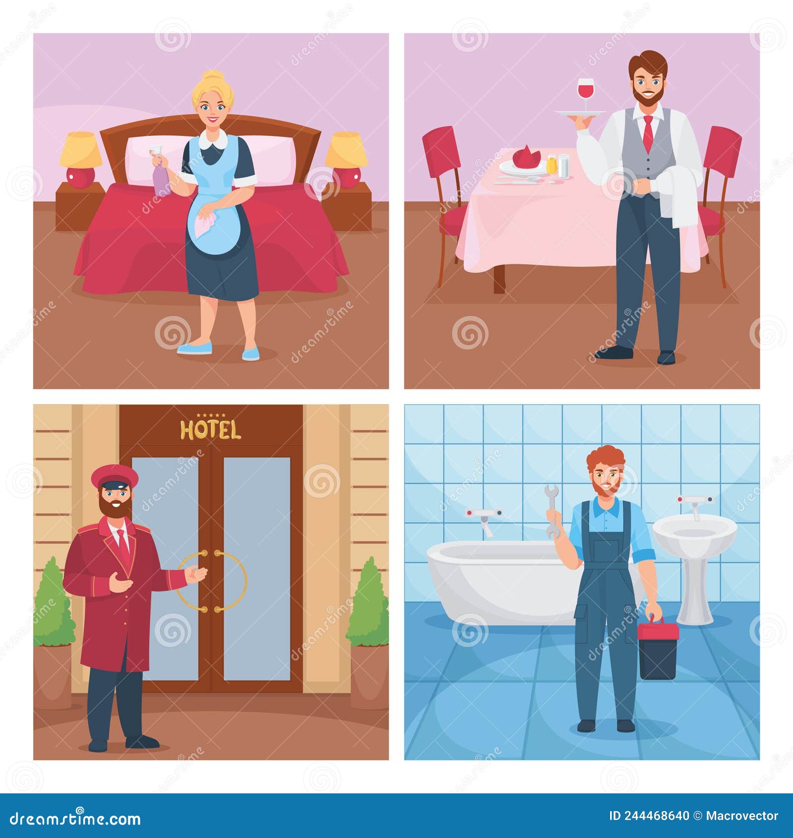 Hotel Staff Flat Compositions Stock Vector - Illustration of personnel ...