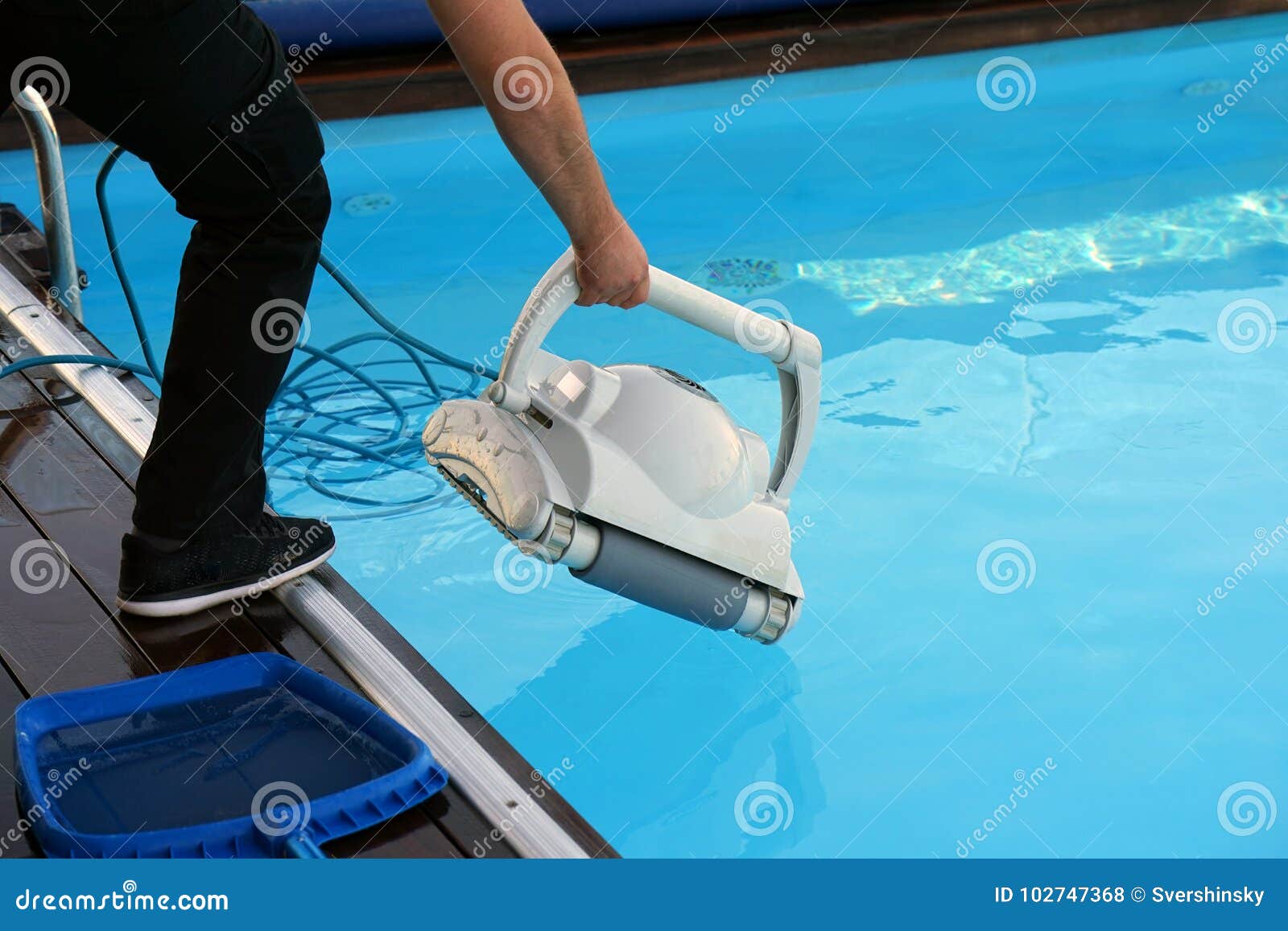 Hotel Staff Worker Cleaning the Pool Stock Photo - Image of surface ...