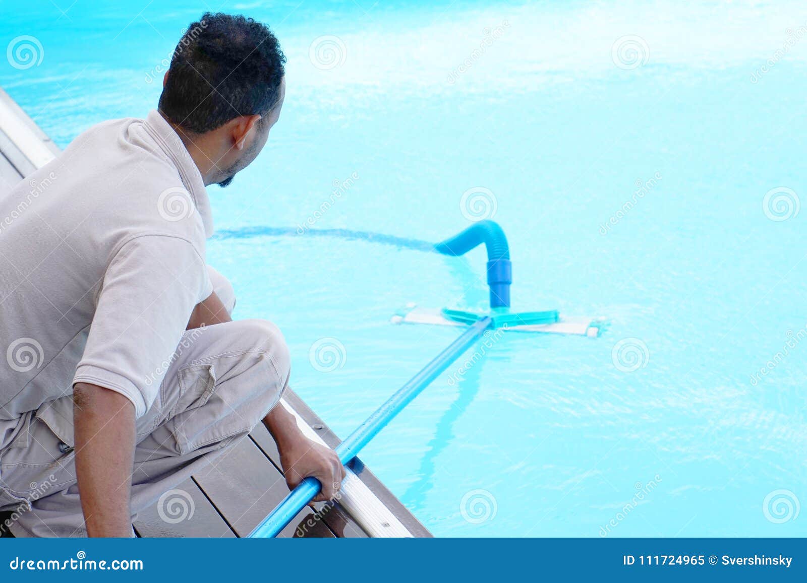 Hotel Staff Worker Cleaning the Pool Stock Image - Image of pipe, brush ...