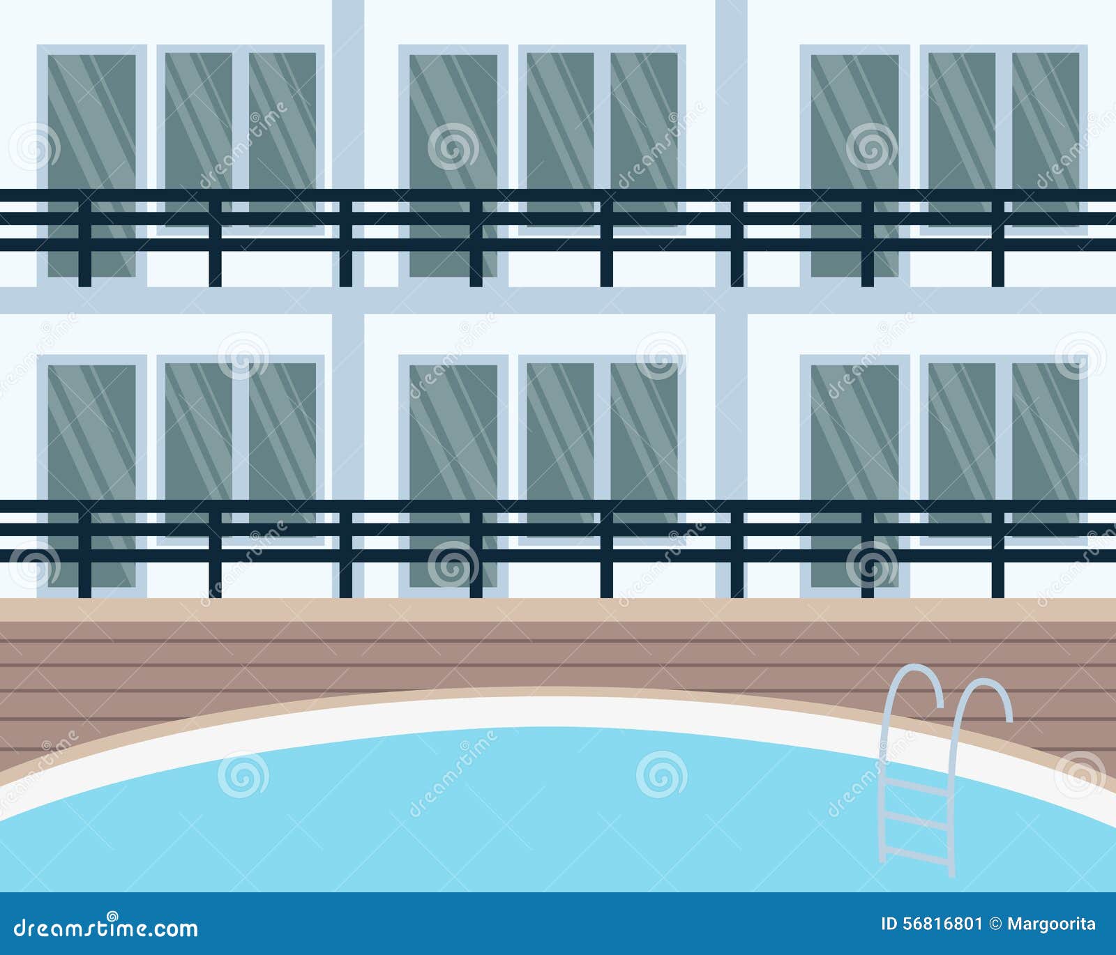 Hotel with swimming pool stock vector. Illustration of drawing - 56816801