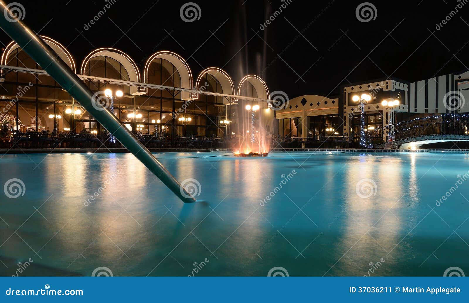 Hotel Swimming Pool at Night Stock Image - Image of shining, resort ...