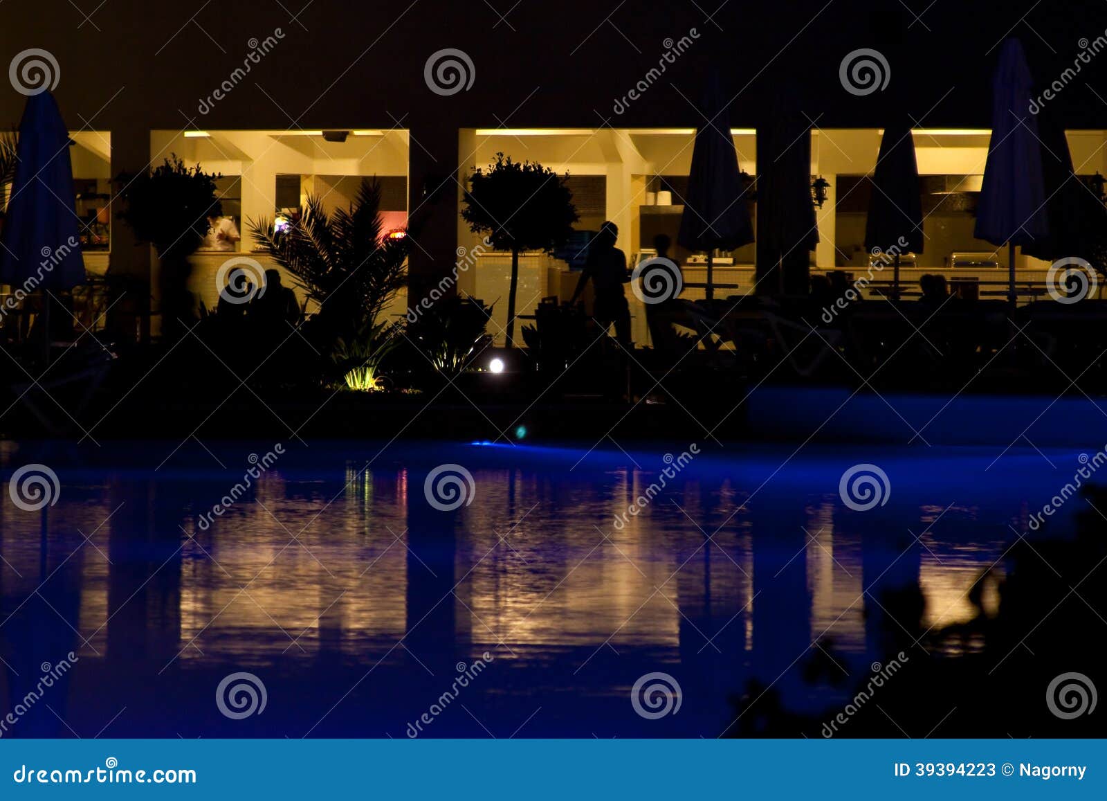Hotel and Swimming Pool at Night Stock Image - Image of beauty ...