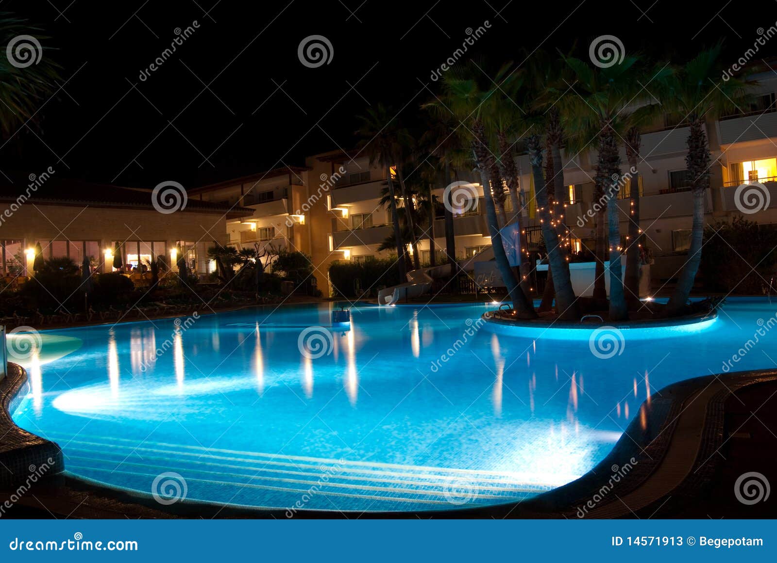 Hotel Swimming Pool and Palms at Night Stock Image - Image of outdoors ...