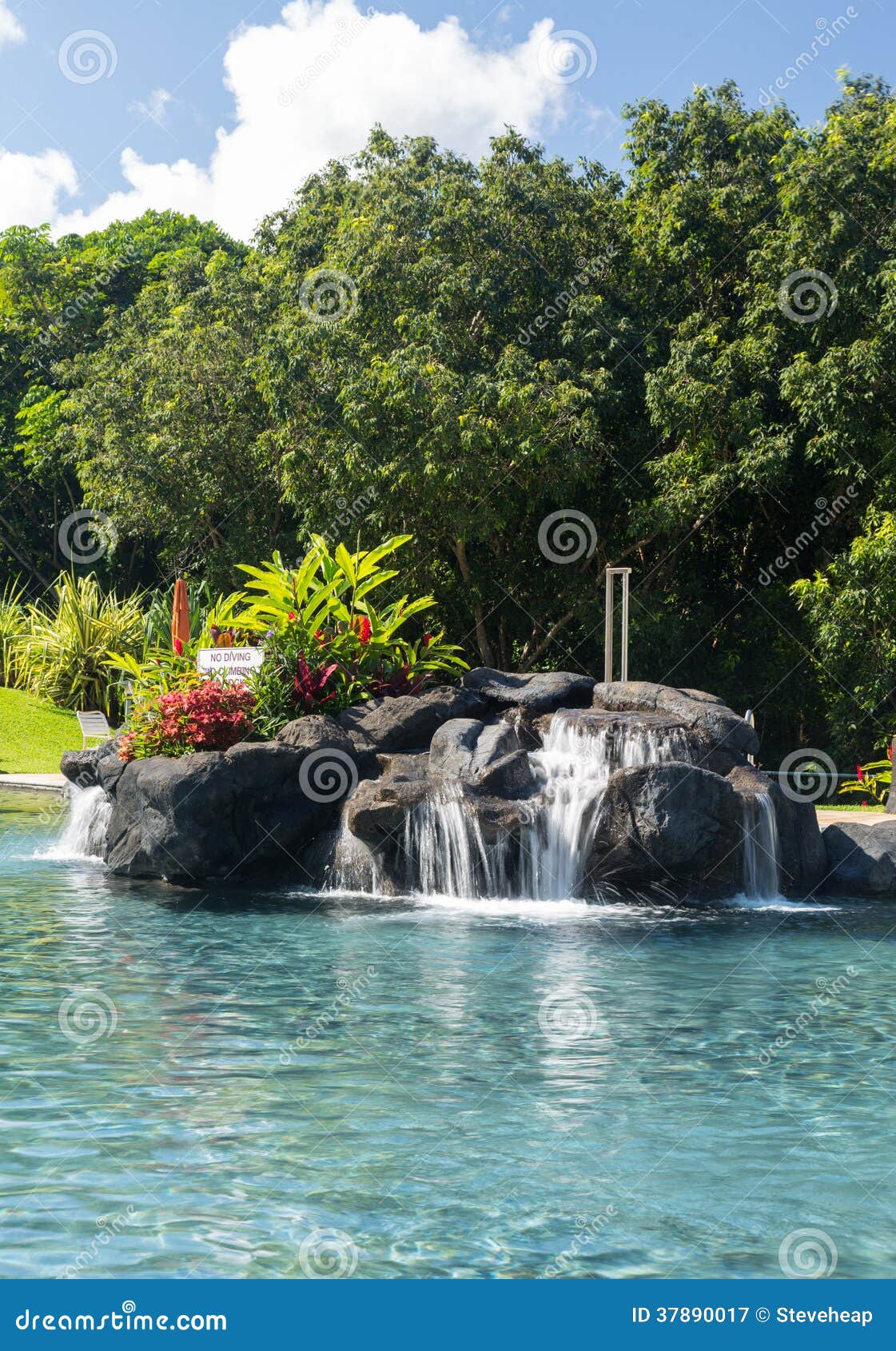 Hotel Swimming Pool with Waterfall Stock Image - Image of leisure ...