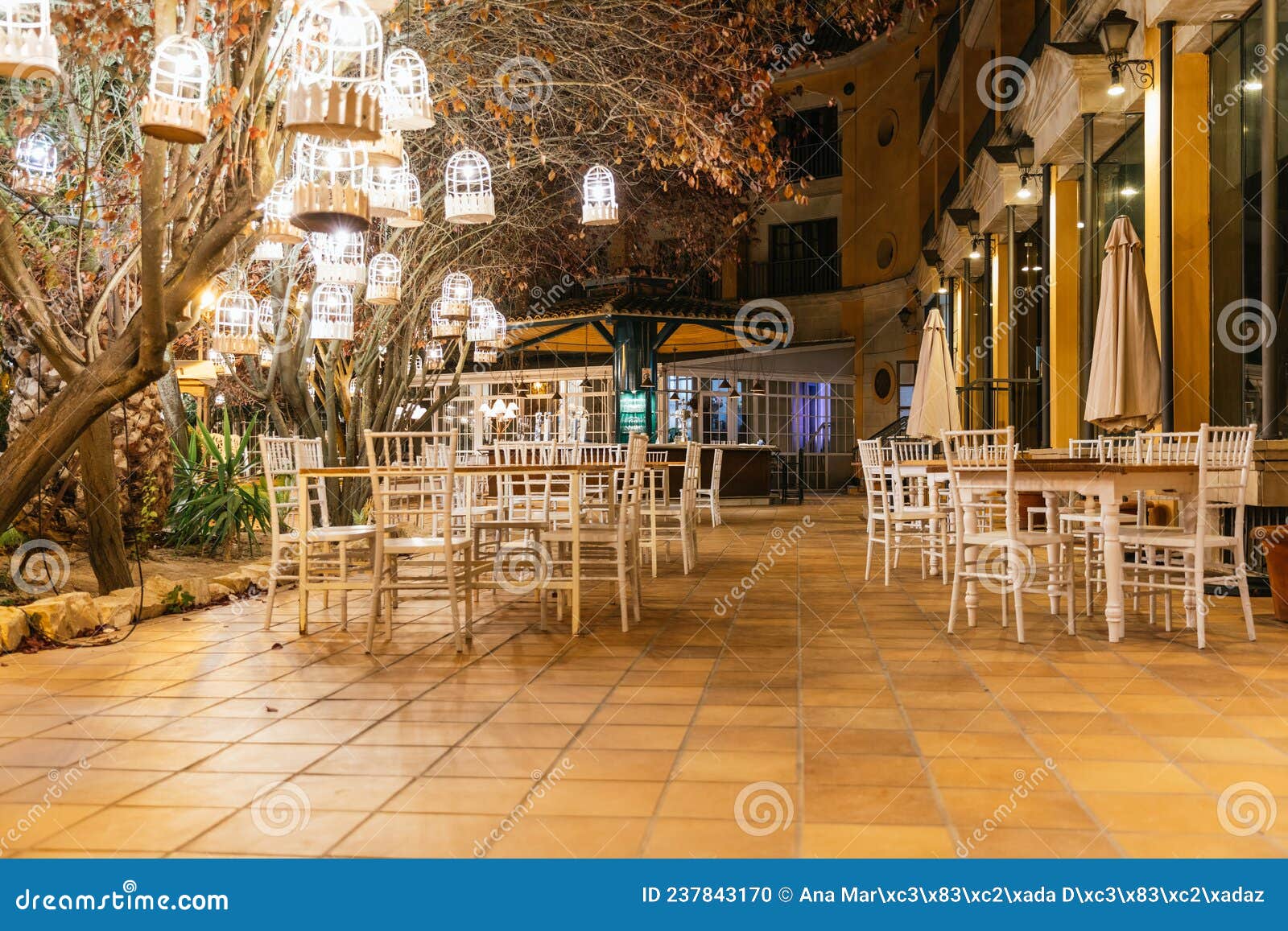 Hotel Terrace in an Empty Courtyard at Night Stock Photo - Image of ...