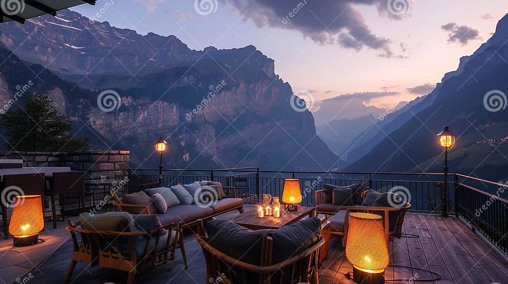 Hotel Terrace Featuring Comfortable Seating with Mountain View and ...