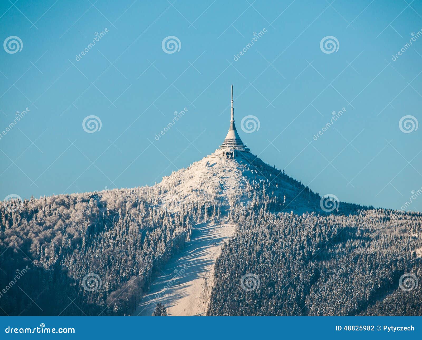 Hotel and Transmitter Jested with Ski Slope Stock Photo - Image of ...