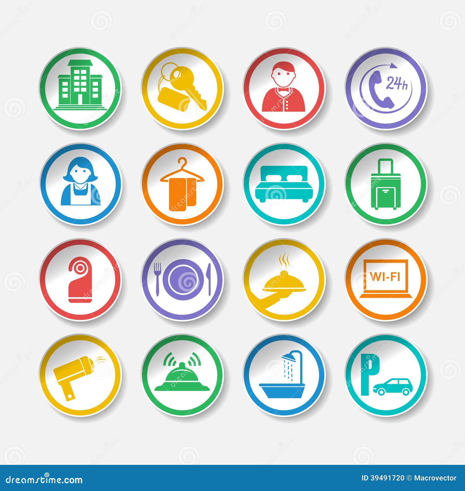 Hotel Travel Amenities Icon Set Symbols Cartoon Vector | CartoonDealer ...