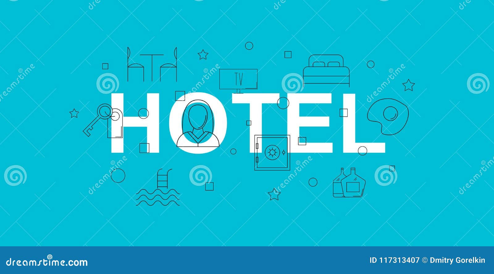 Hotel Vector Banner. Word with Line Icon Stock Vector - Illustration of ...