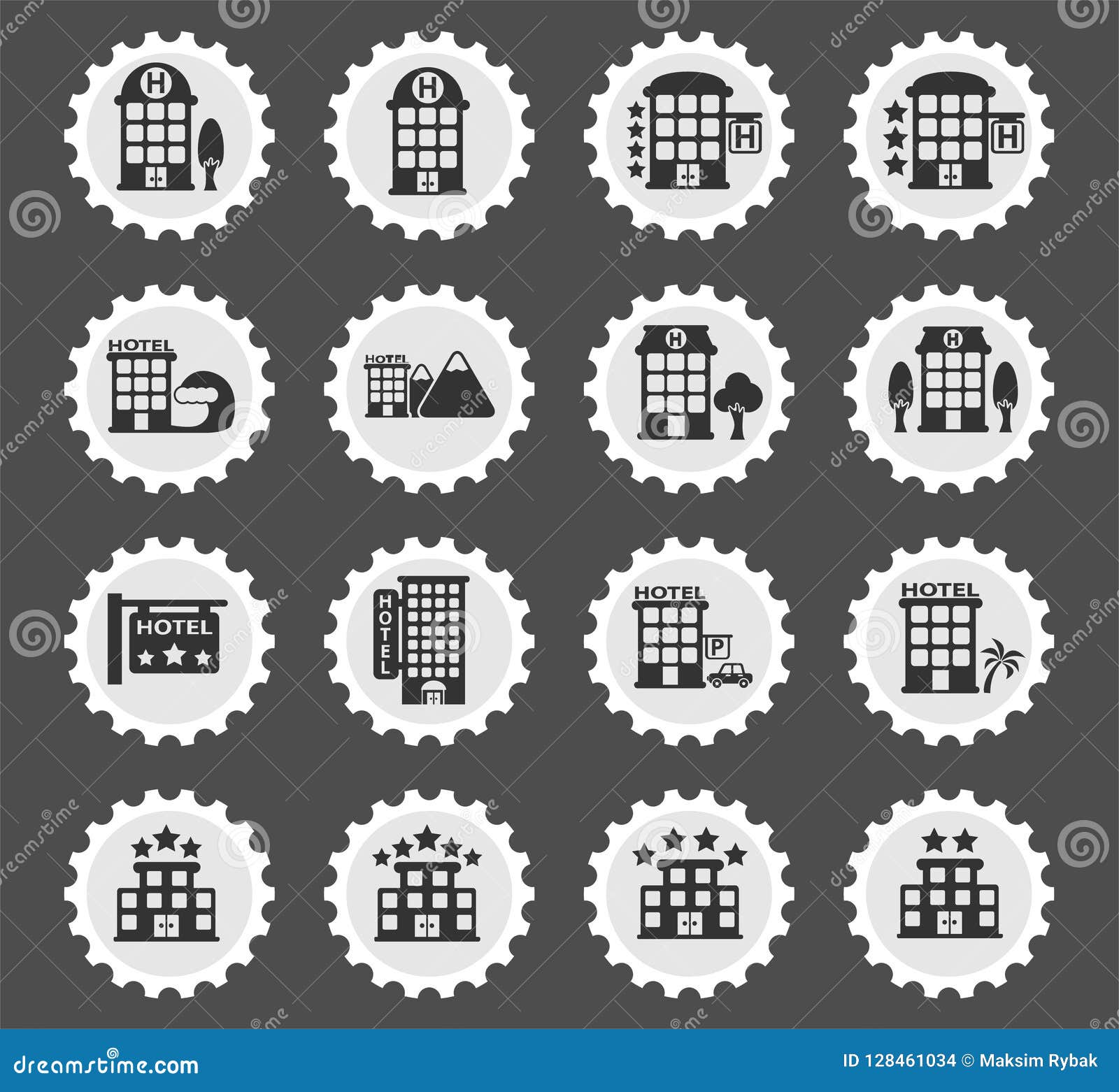 Hotel icon set stock vector. Illustration of tree, house - 128461034