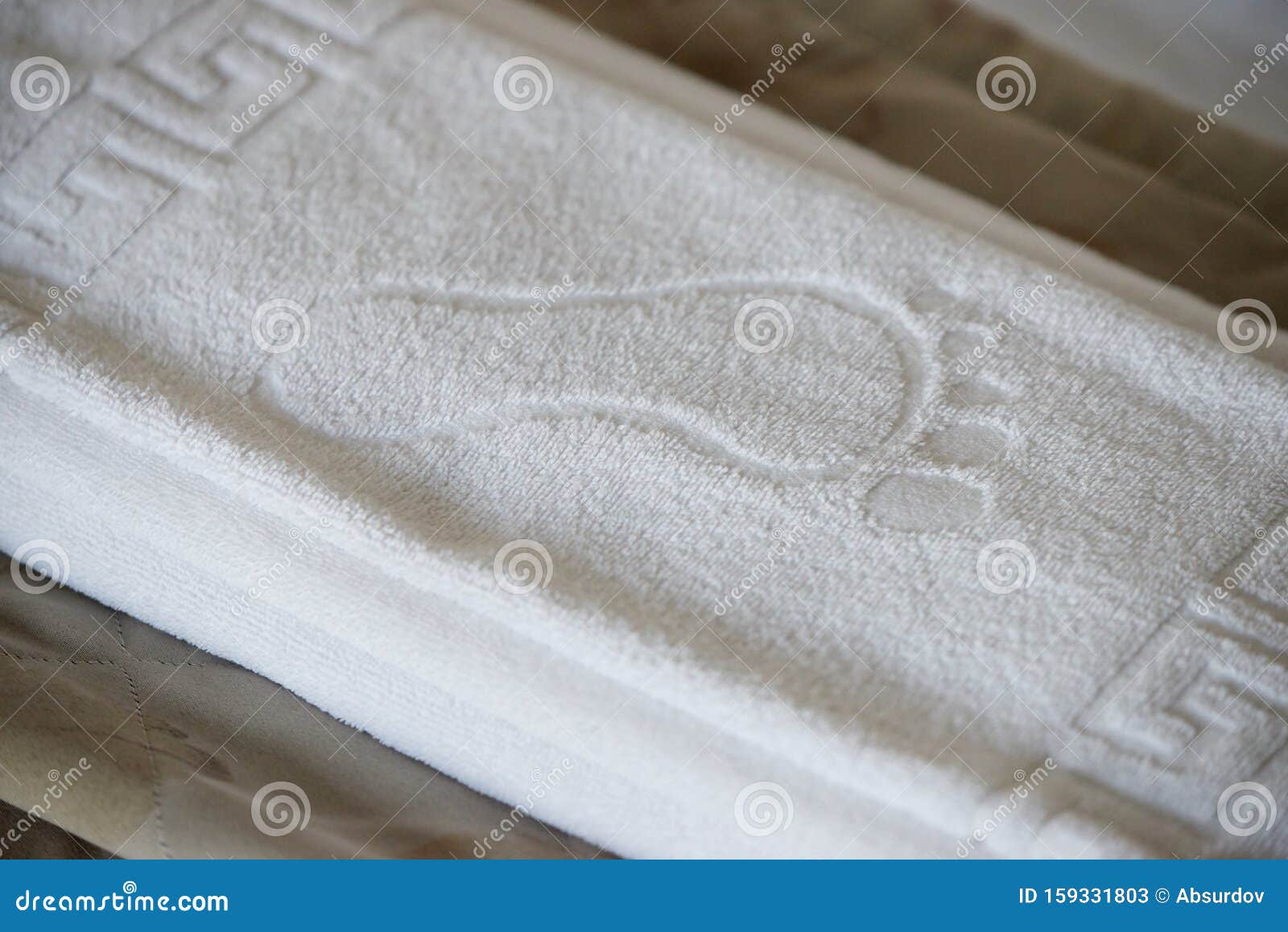 Hotel White Clean Foot Towel Folded in Bed Stock Image - Image of ...