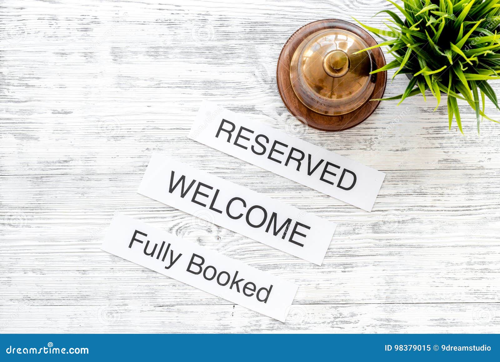 At the Hotel. Words Welcome, Fully Booked, Reserved on Light Wooden ...