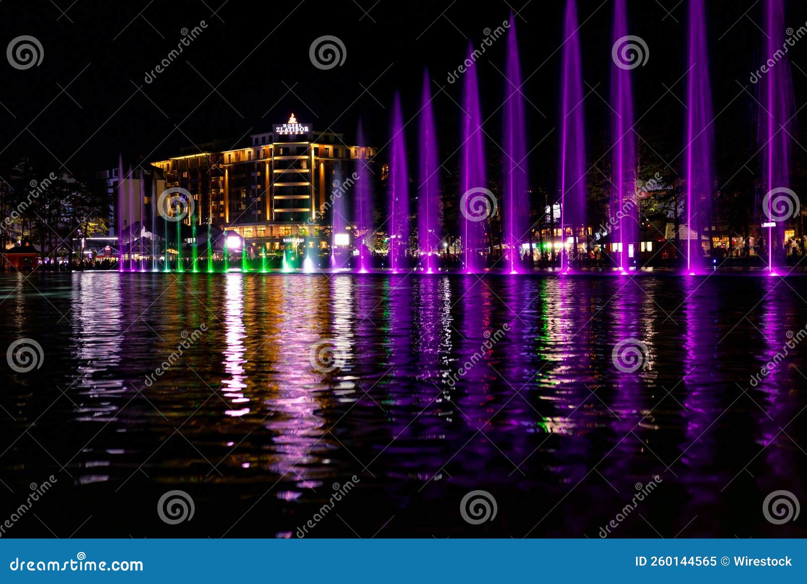 Hotel Zlatibor and a Light Show on the Lake at Night Editorial Image ...