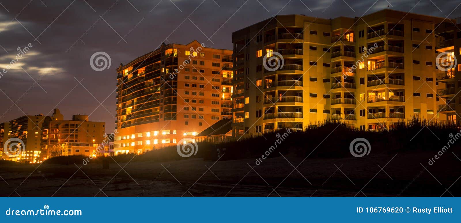 Hotels at Night Myrtle Beach Stock Photo - Image of building, night ...