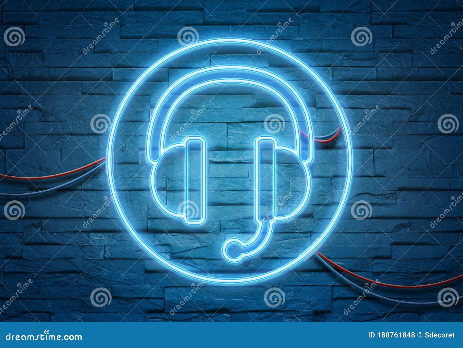 Hotline Neon Icon Illuminating a Brick Wall with Blue and Pink Glowing ...