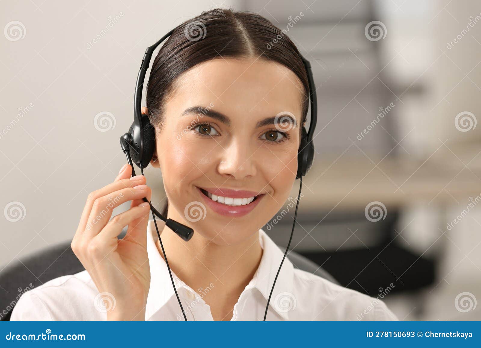 Hotline Operator with Headset Working in Office Stock Image - Image of ...