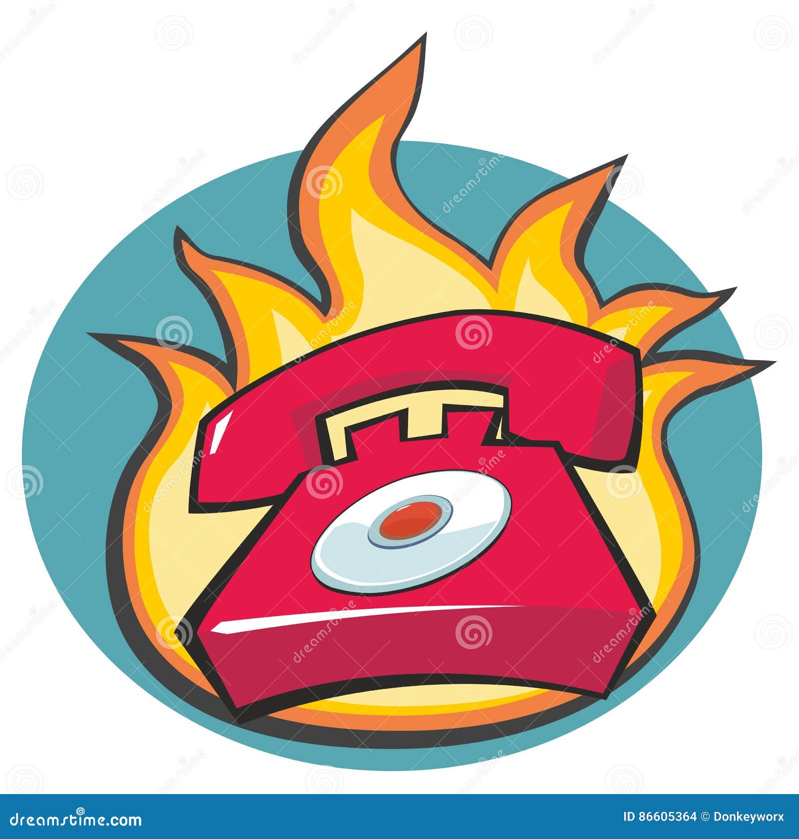 Hotline Phone in Red with Flames Behind -cartoon Stock Vector ...