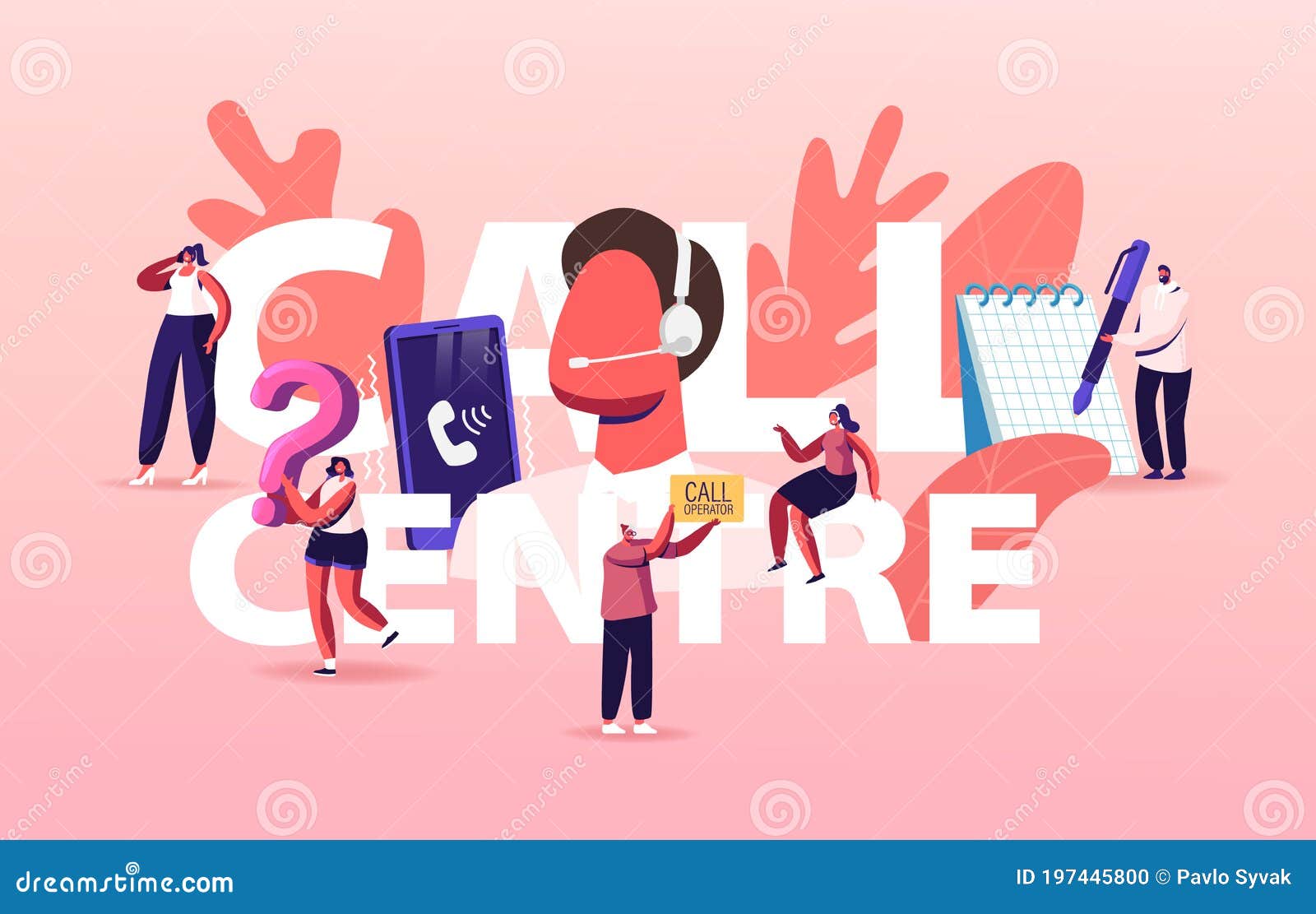 Hotline Service, Call Center Concept. Staff in Headset Chatting with ...