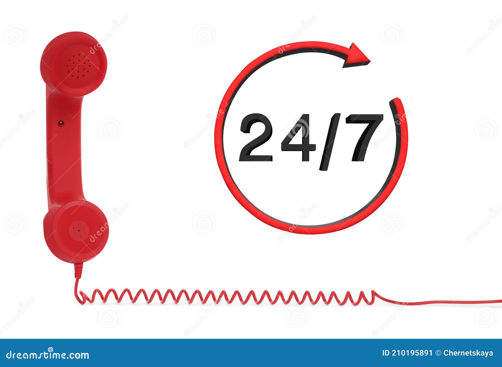 24/7 Hotline Service. Red Handset on White Background Stock Image ...