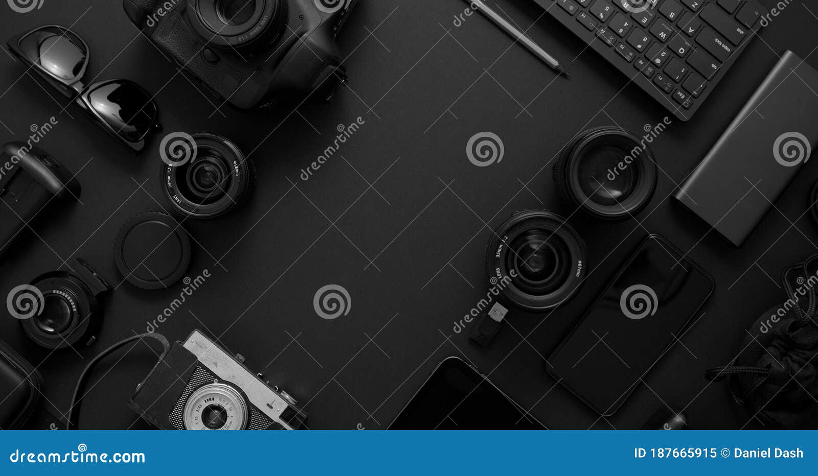 Hotographer Workspace Concept. Various Digital and Analog Gadgets ...