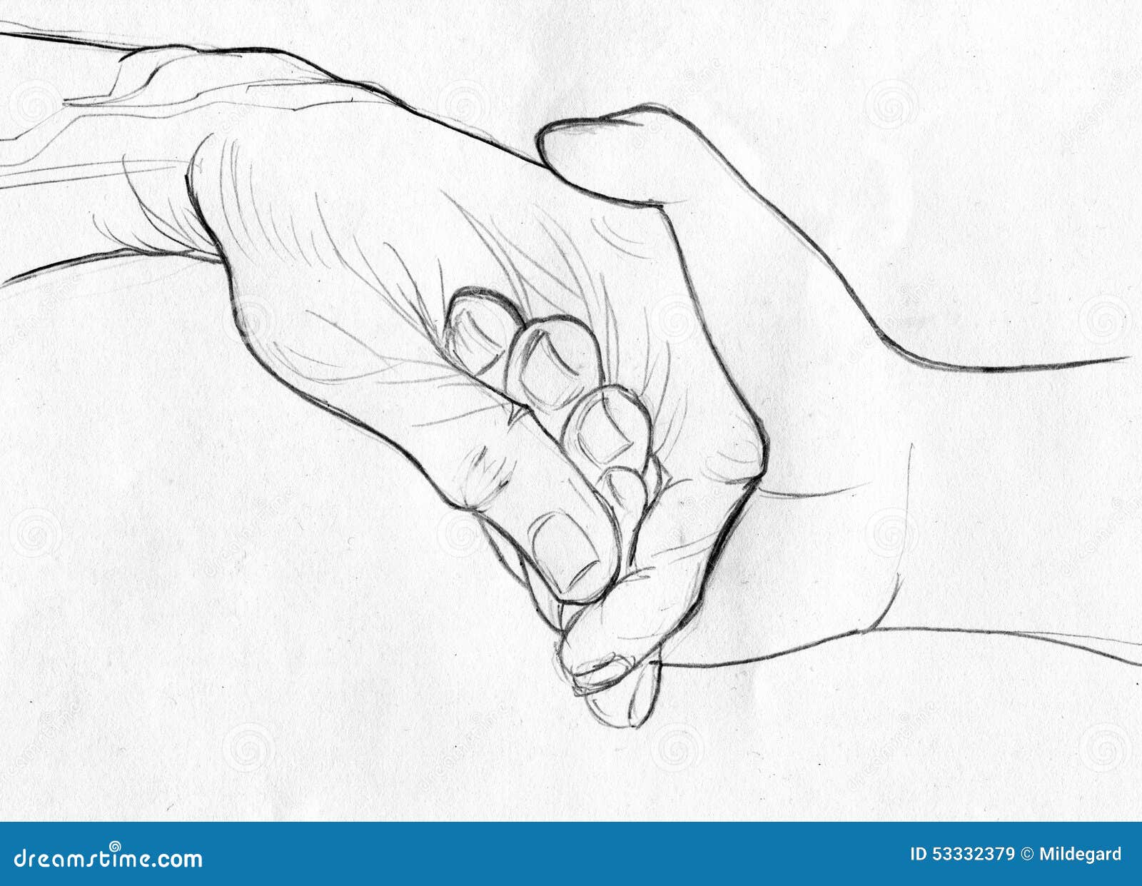 Houdend Bejaarde Hand - Potloodschets Stock Illustratie - Illustration ...