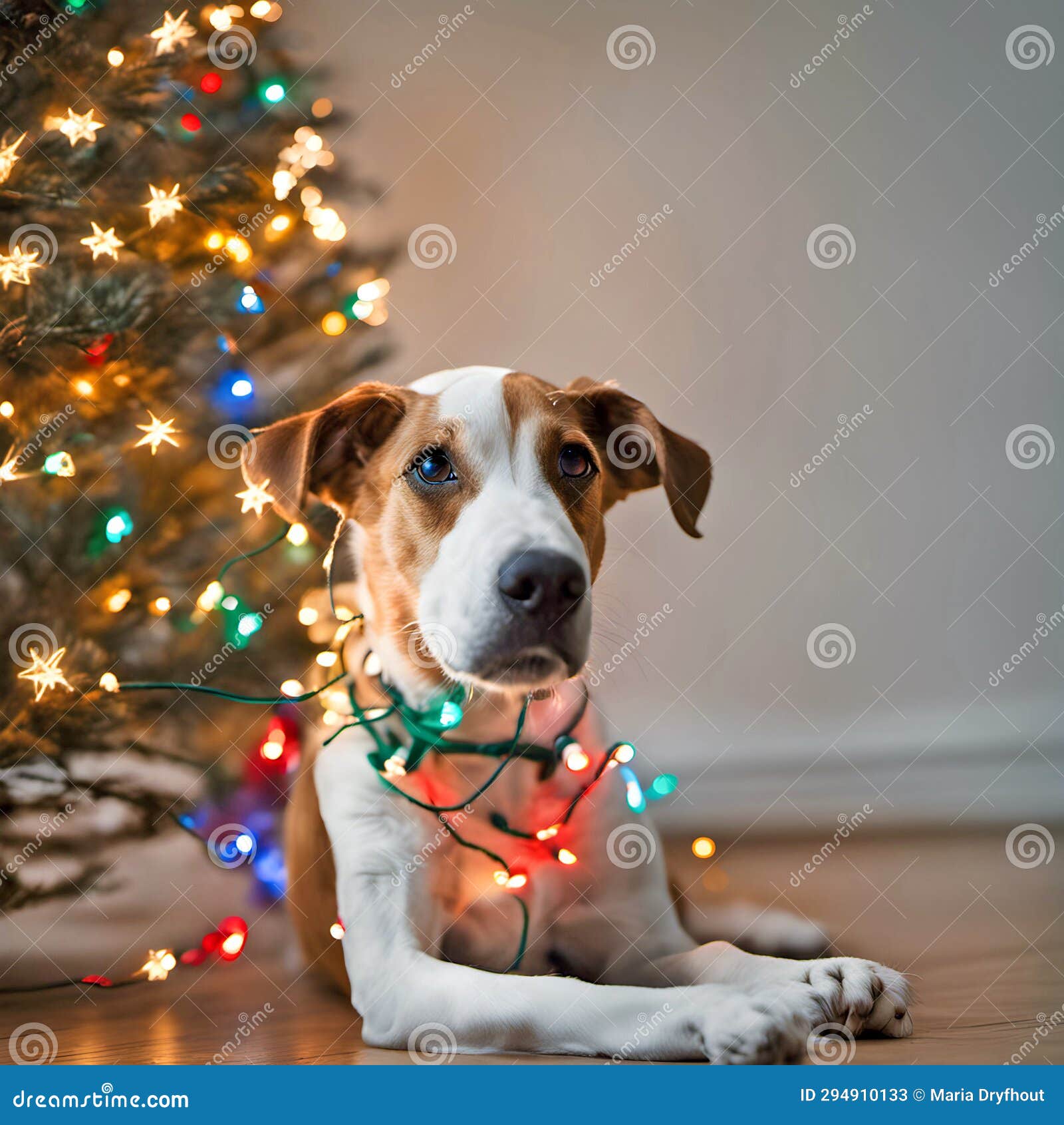 Hound Dog Tangled in Holidays Lights Stock Illustration - Illustration ...