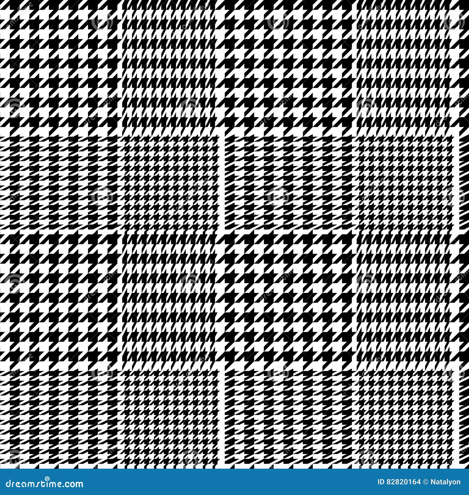 Houndstooth Geometric Plaid Seamless Pattern in Black and White, Vector ...