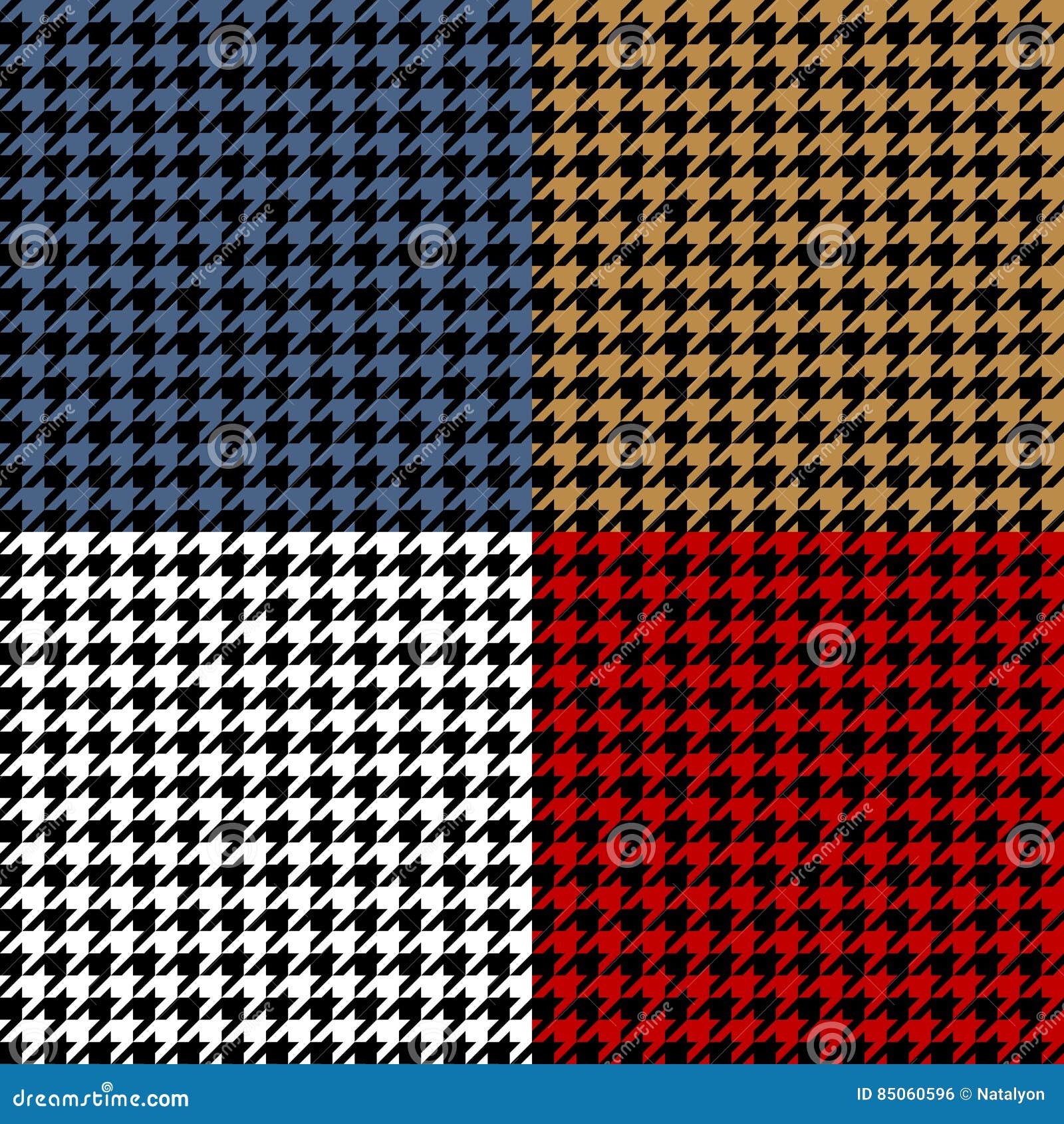 Houndstooth Geometric Plaid Seamless Pattern Set, Vector Stock Vector ...
