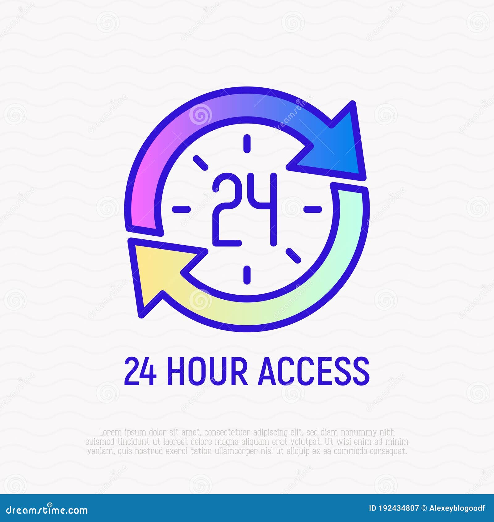24 Hour Access Thin Line Icon: Clock in Arrows. Modern Vector ...