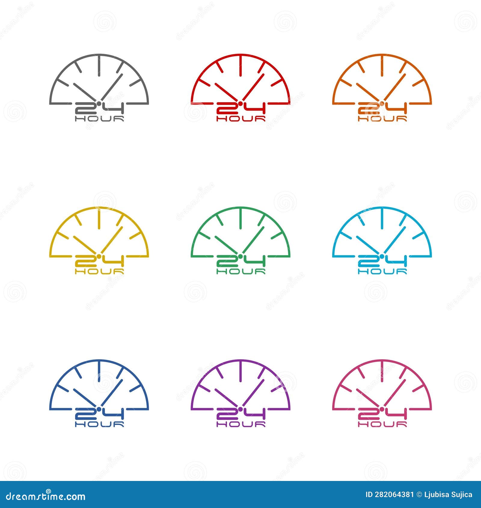 24 Hour Clock Icon. Color Set Stock Vector - Illustration of client ...