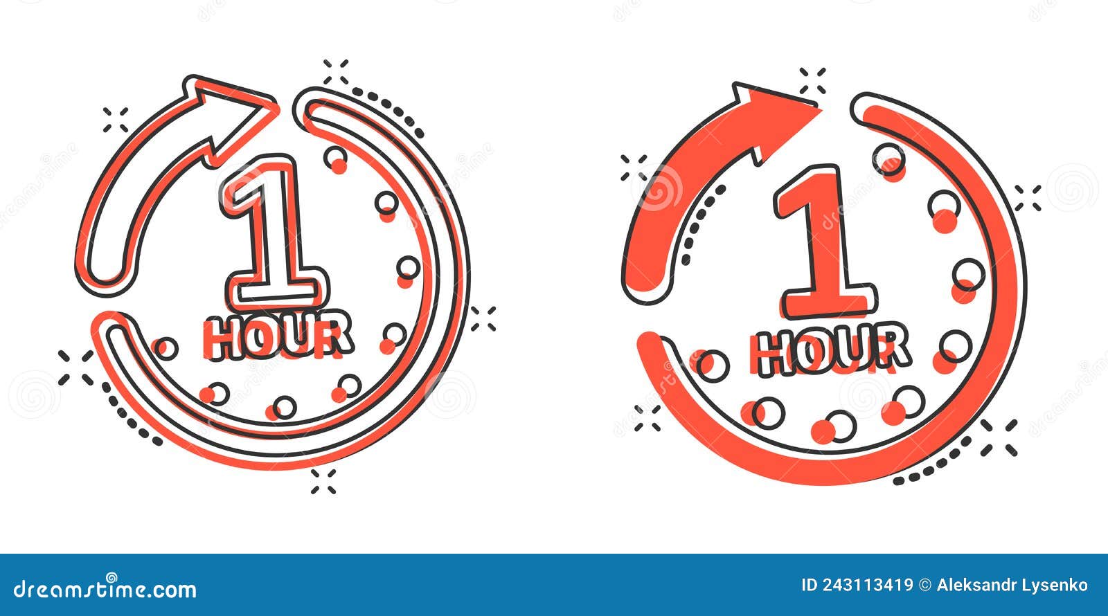 1 Hour Clock Icon in Comic Style. Timer Countdown Cartoon Vector ...