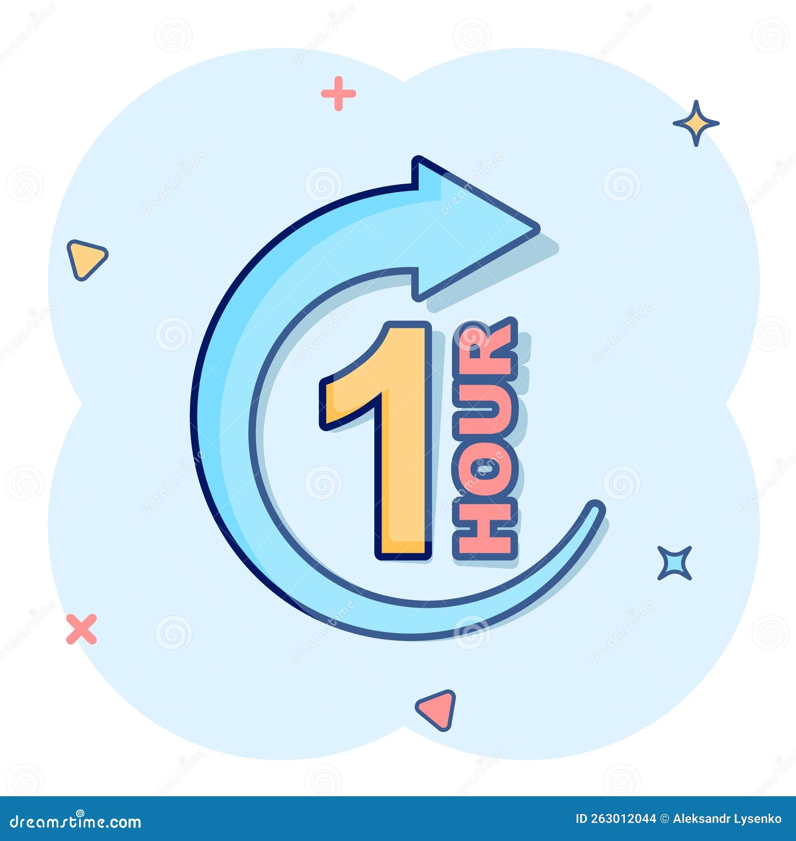 1 Hour Clock Icon in Comic Style. Timer Countdown Cartoon Vector ...