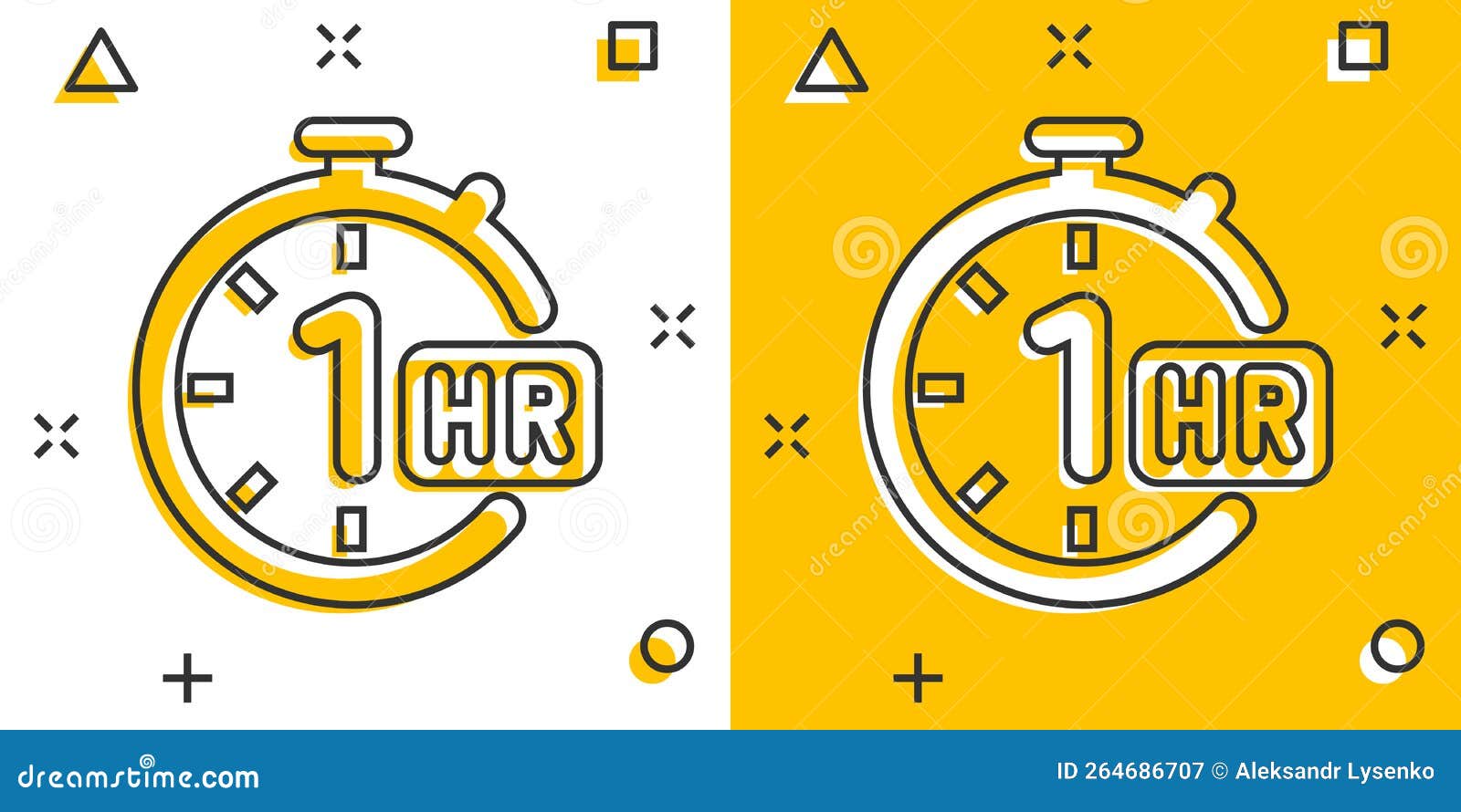 1 Hour Clock Icon in Comic Style. Timer Countdown Cartoon Vector ...