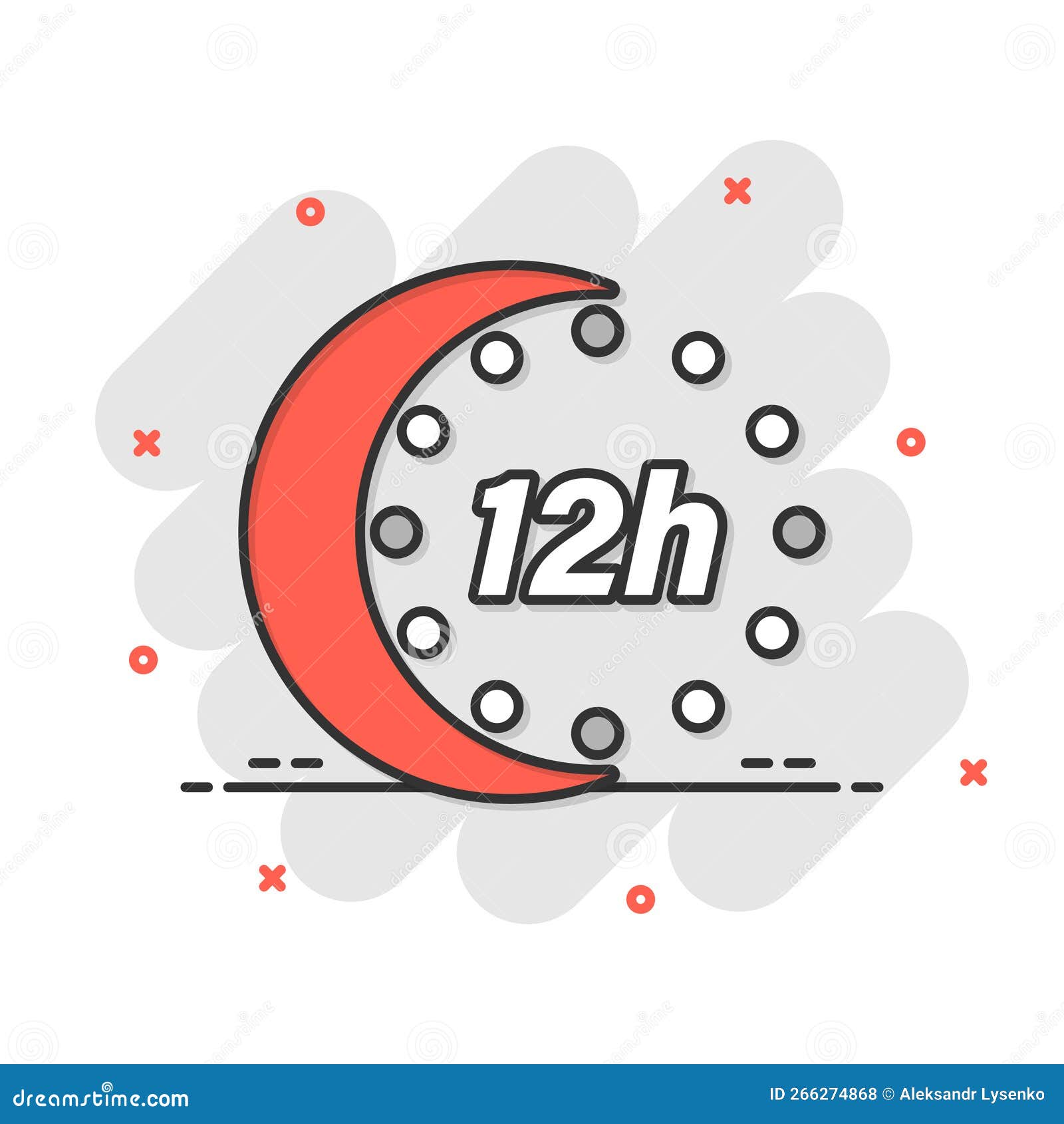 12 Hour Clock Icon in Comic Style. Timer Countdown Cartoon Vector ...