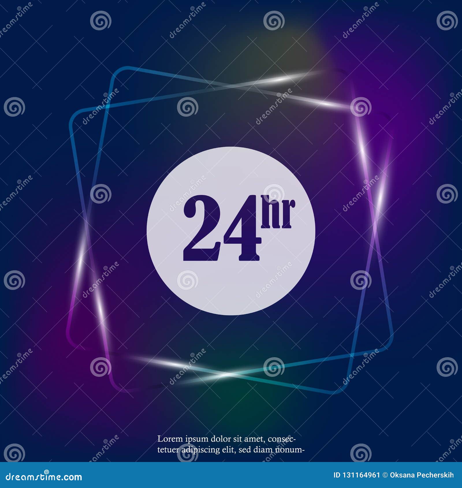 24 Hour Neon Light Icon. Flat Image Time of Clock Stock Vector ...