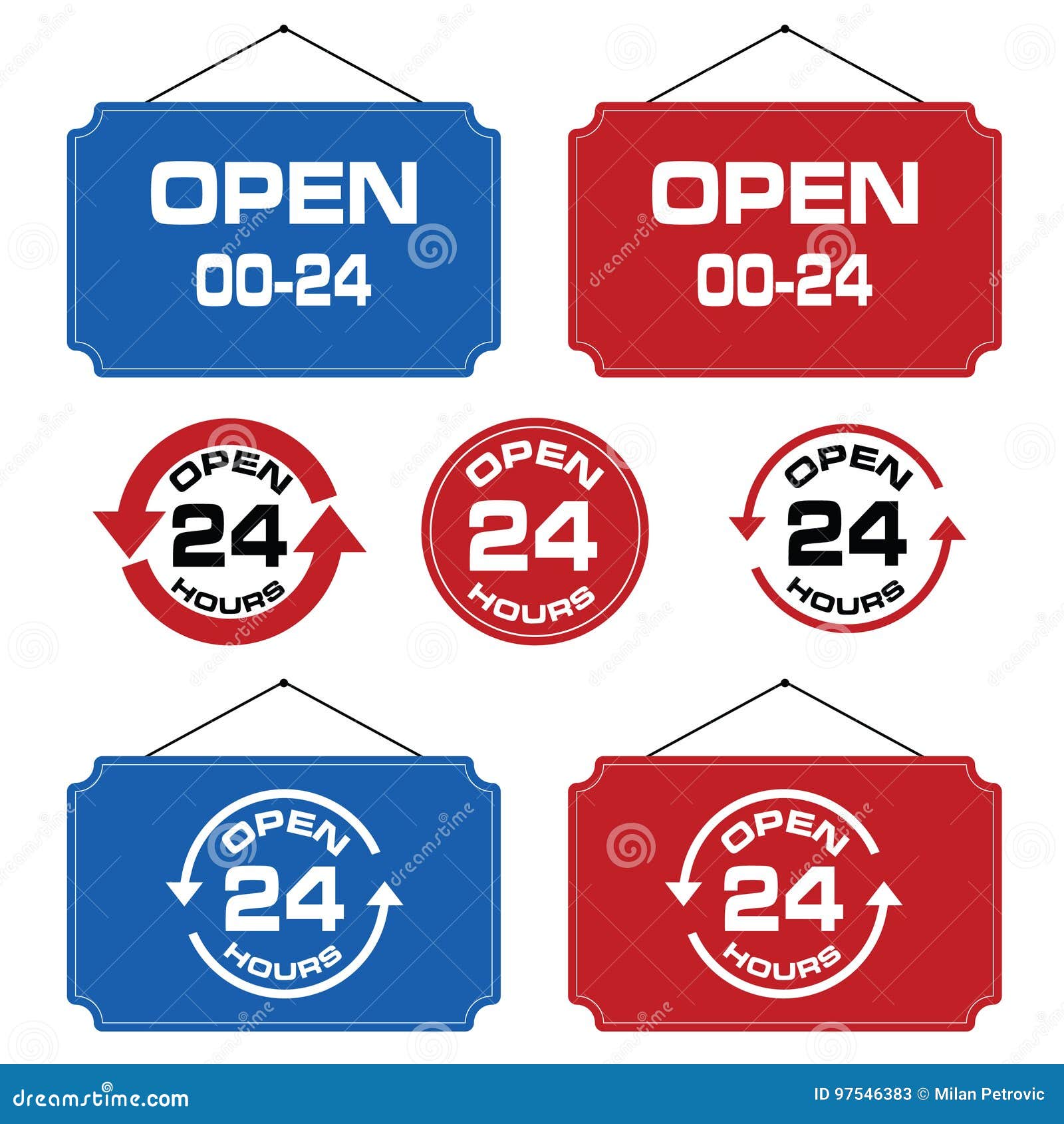 24 Hour Open Icon Signboard Design Set Illustration Stock Vector ...