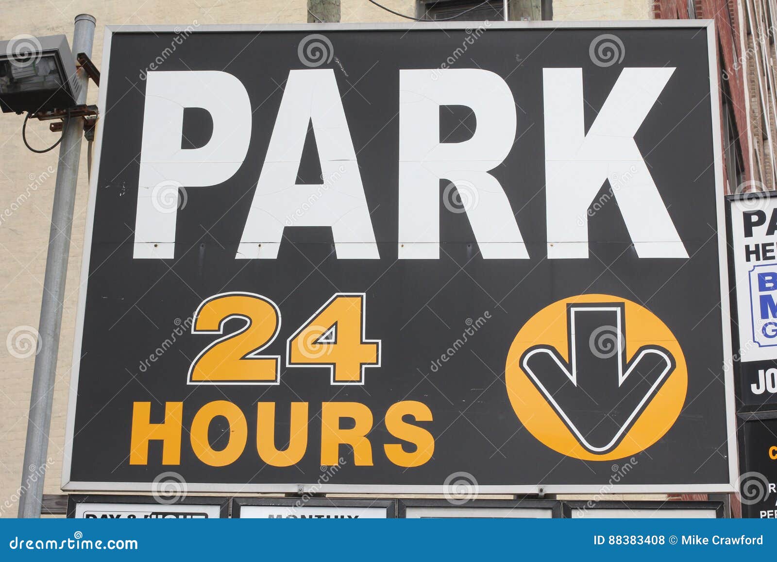 24 Hour Park Sign stock photo. Image of yellow, full - 88383408