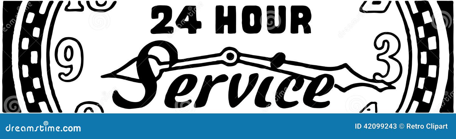 24 Hour Service stock vector. Illustration of vintage - 42099243